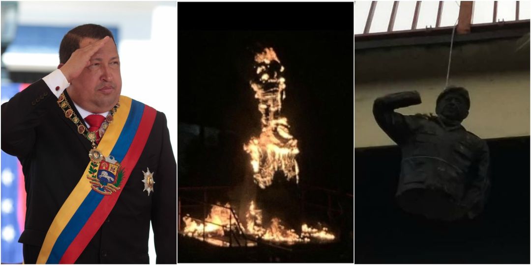 [Video] Quemaron y derribaron una emblemática estatua de Hugo Chávez en ...